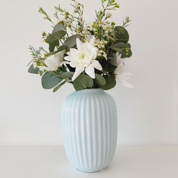 Ceramic Light Blue Vase with Distinct Lines – The Nordic Collection
